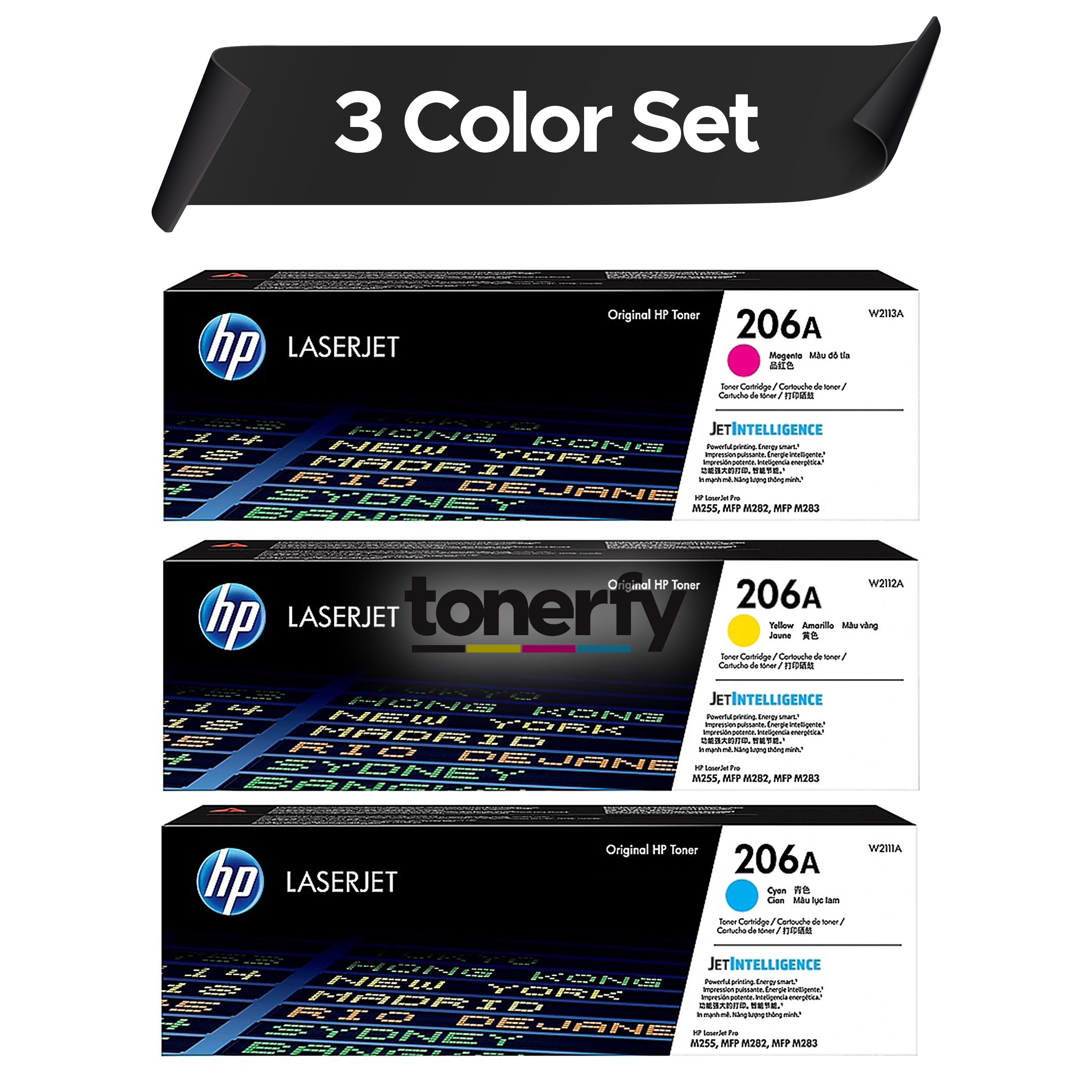 HP Original 206A "3 COLOR SET" W2111A, W2112A, W2113A, Cyan Magenta Ye