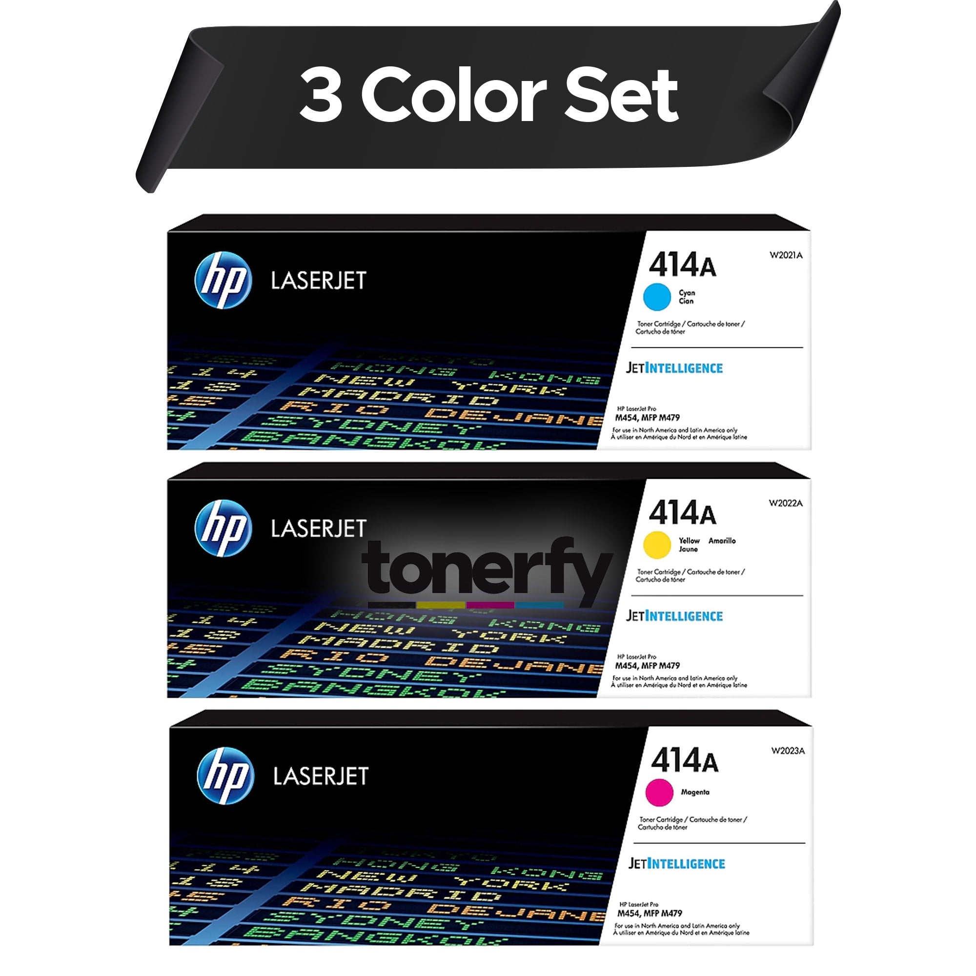 Genuine HP 414A Toner Cartridges Color Set, 3 COLOR SET W2021A, W2022A